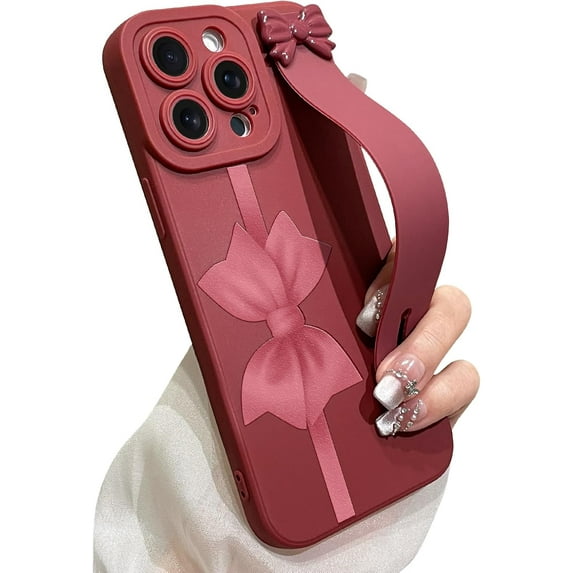 DRQSFA-for iPhone 15 Pro Max Case with Wrist Strap Elegant Bow Ribbon ...