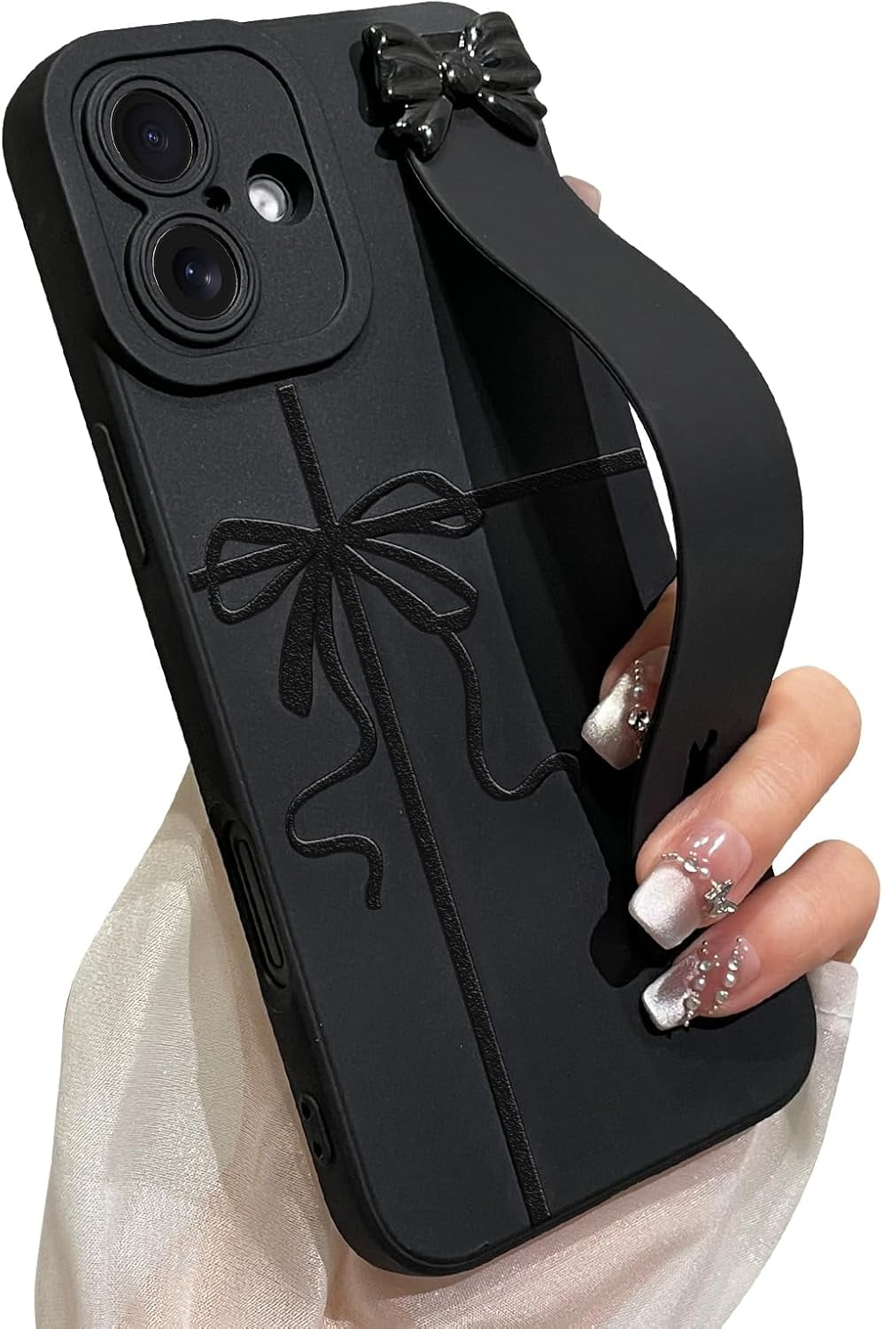 DRQSFA-for iPhone 16 Plus Case with Wrist Strap Elegant Bow Ribbon ...