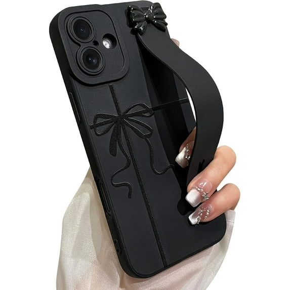DRQSFA-for iPhone 16 Plus Case with Wrist Strap Elegant Bow Ribbon ...