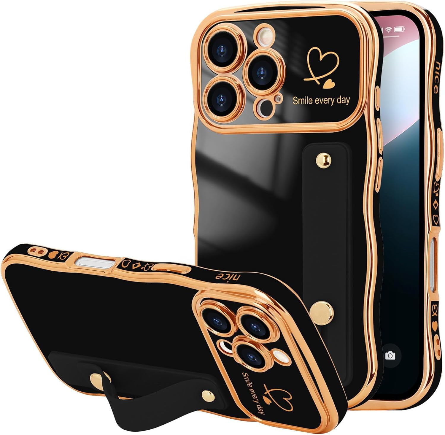 DRQSFA-for iPhone 16 Pro Case for Women Girls with Strap, Wave Frame ...