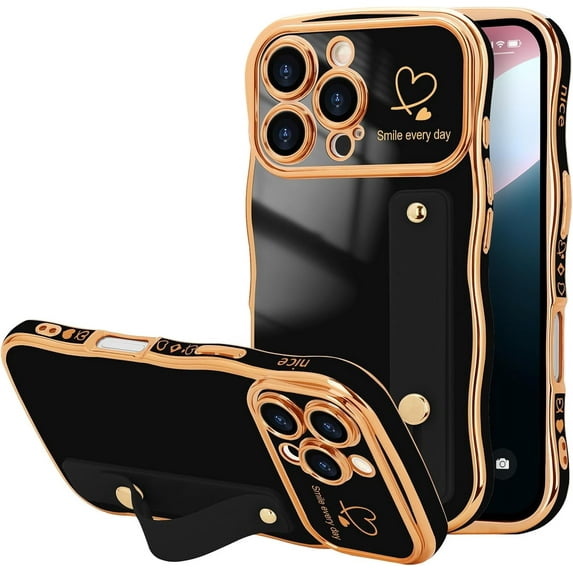 DRQSFA-for iPhone 16 Pro Case for Women Girls with Strap, Wave Frame ...