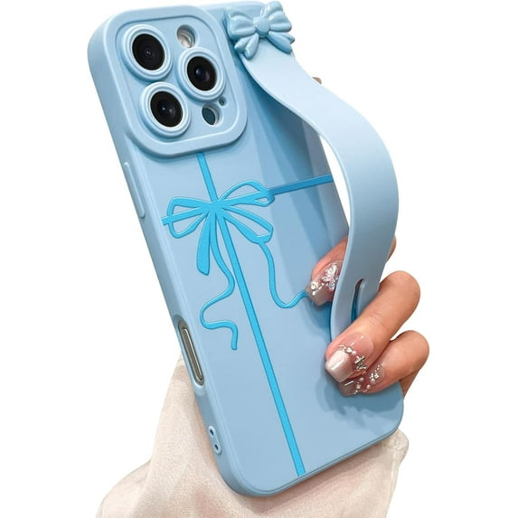 DRQSFA-for iPhone 16 Pro Case with Wrist Strap Elegant Bow Ribbon ...