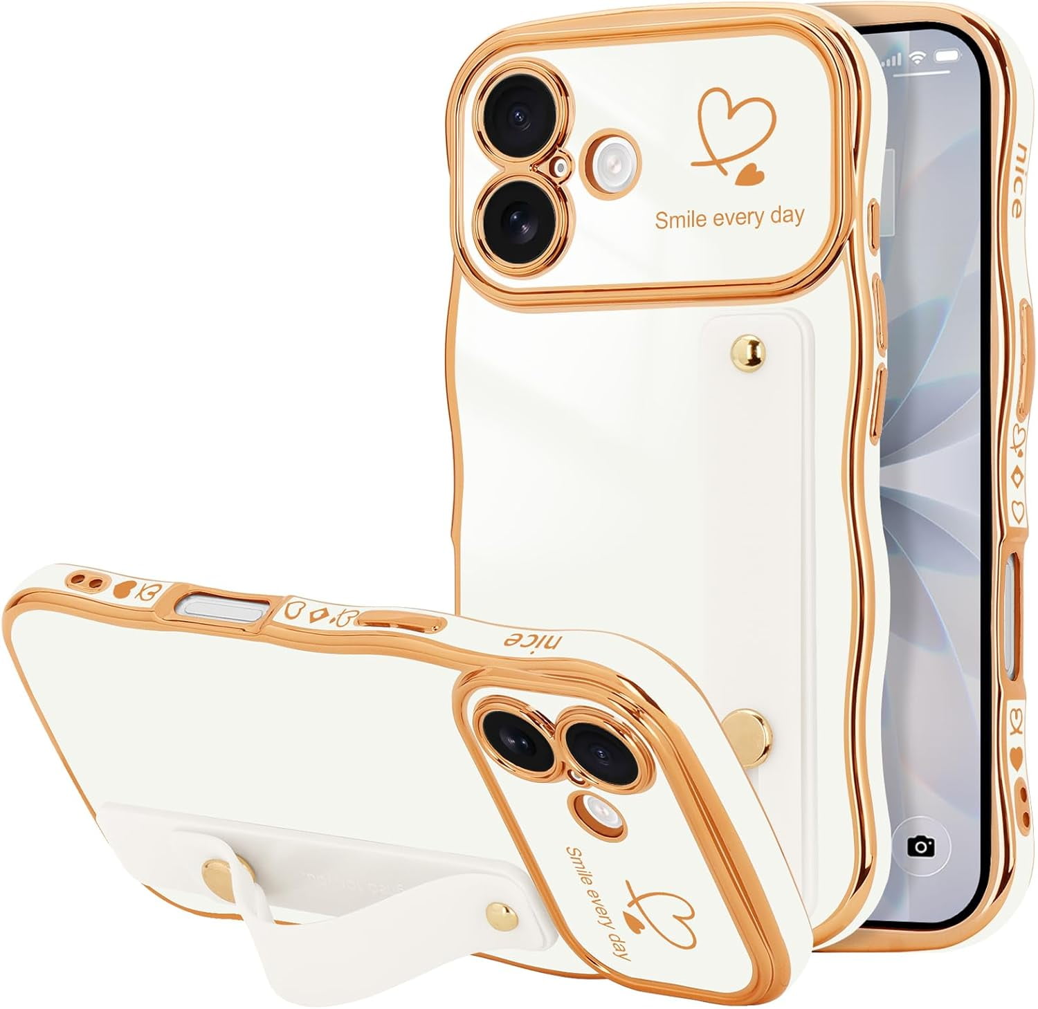 DRQSFA-for iPhone 17 Case for Women Girls with Strap, Wave Frame Cute ...