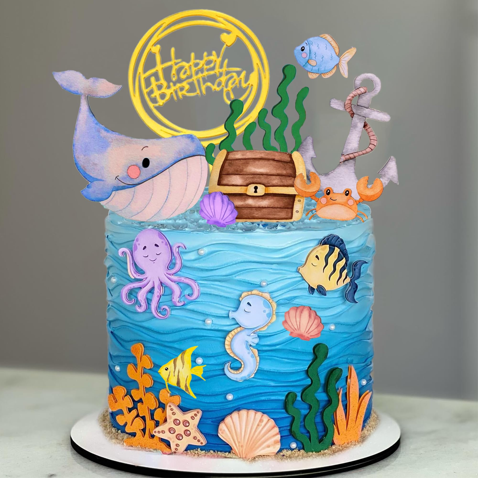 DRWATE 19 PCS SCH4 Sea Ocean Cake Toppers Under the Sea Ocean Animals ...