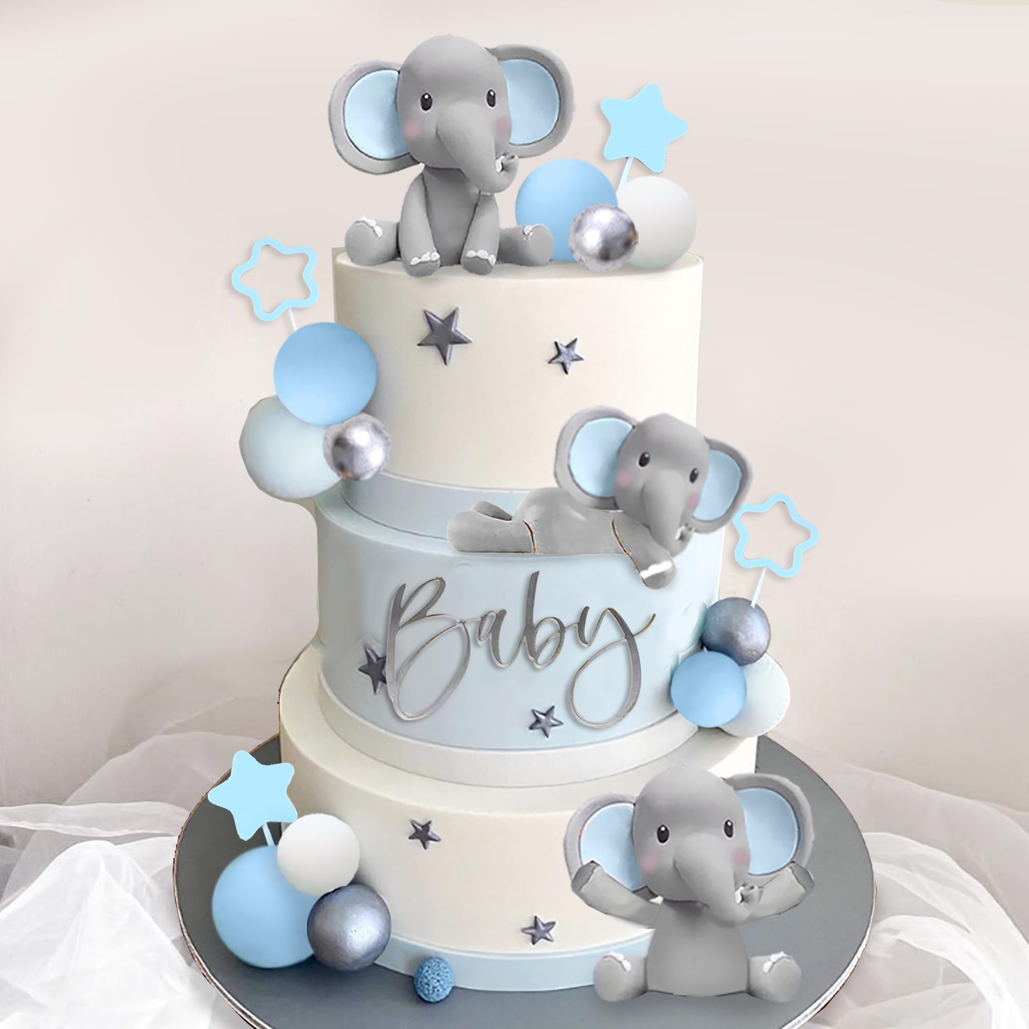 DRWATE 32 Pcs Elephant Cake Decoration RST1 with Mini Elephant Blue ...
