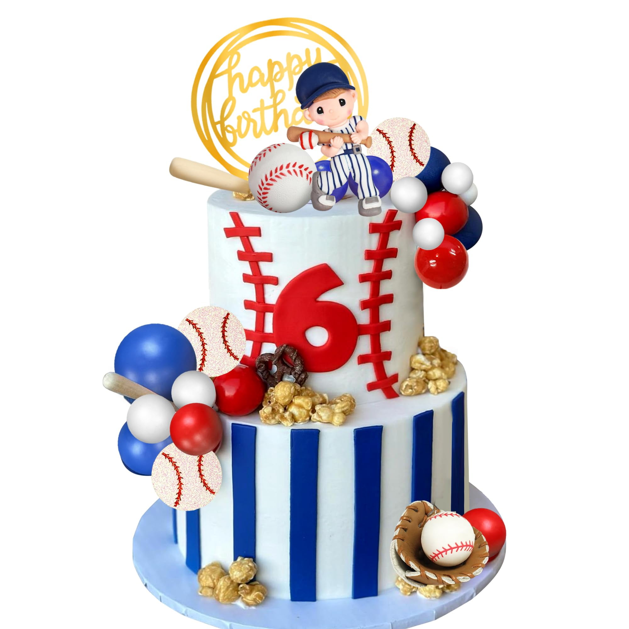 DRWATE Baseball Cake Toppers STF9 Sports Cake Decorations with Red Blue ...