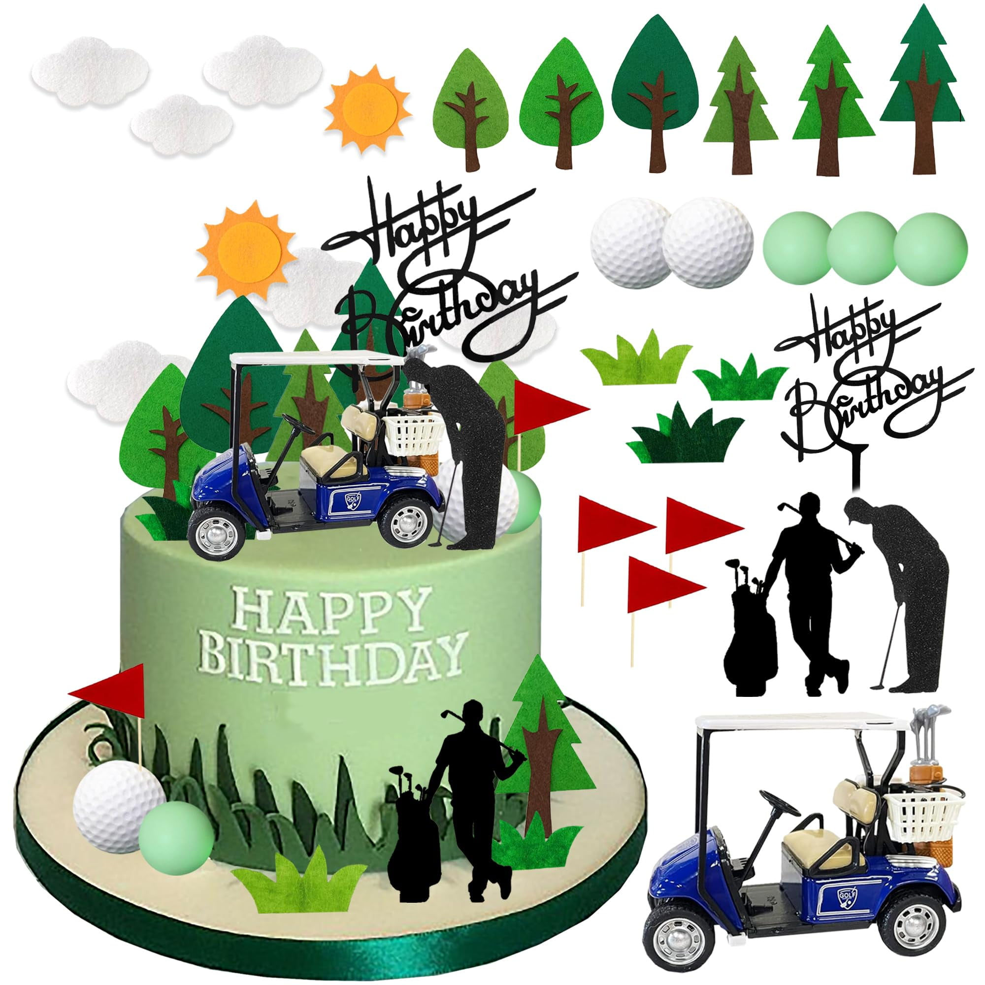 DRWATE Golf Cake FEV6 Decorations Golf Cart Cake Toppers with Cart Flag ...