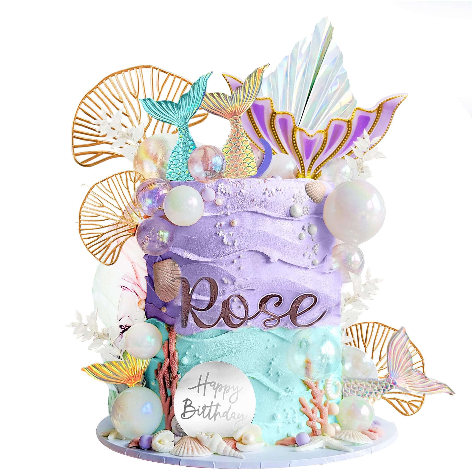 DRWATE Mermaid Cake Toppers - Tail RST1 Cake Decorations with White ...