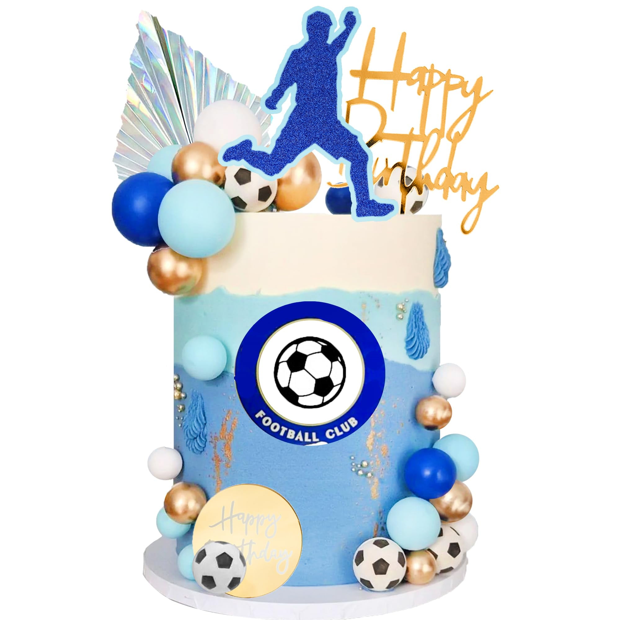 DRWATE Soccer Cake PresNok Topper Soccer Player Blue Gold Ball Cake ...