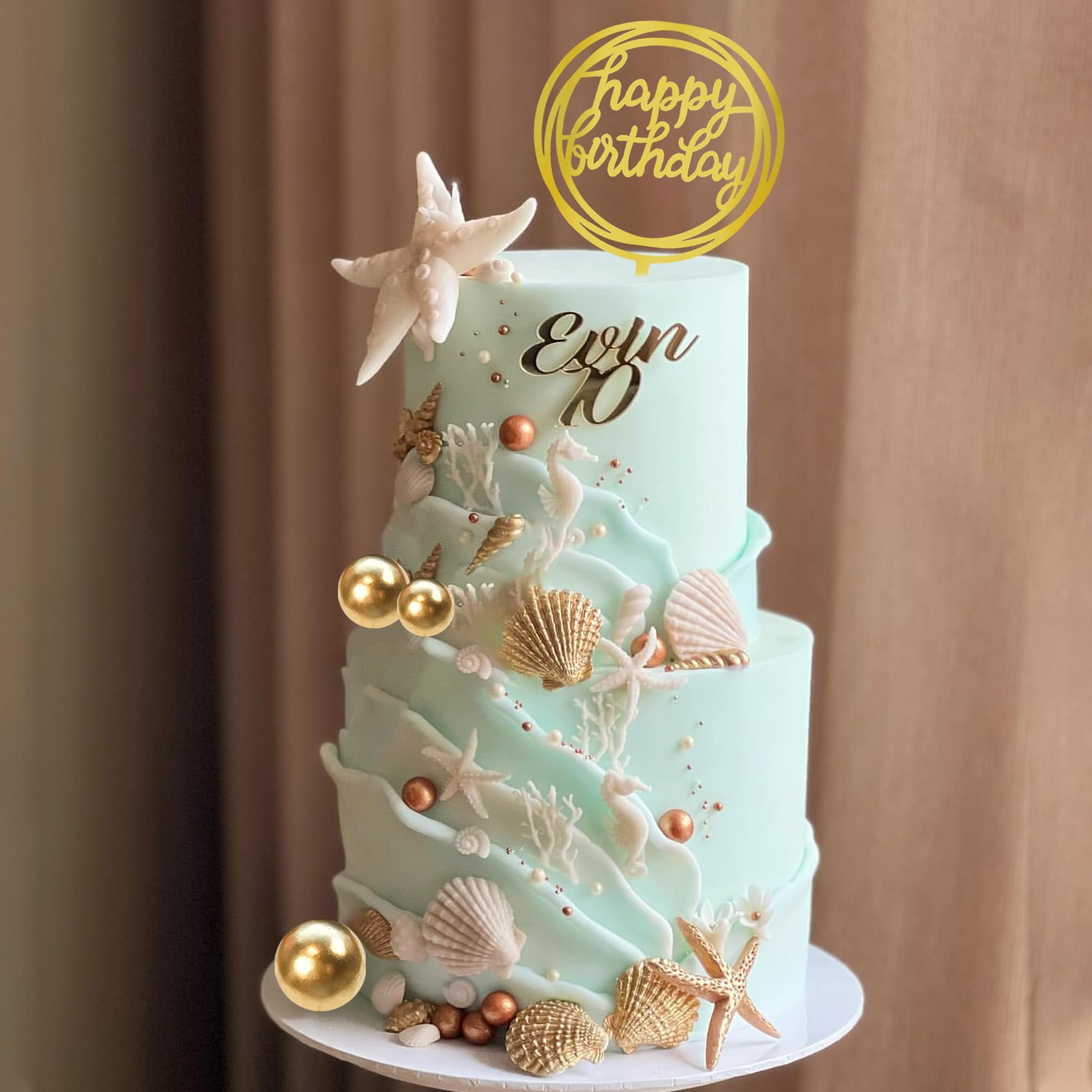 DRWATE Starfish Conch FEV6 Cake Toppers Seahorse Shell Coral Cake ...