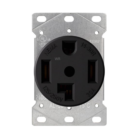 Hyper Tough Dryer Outlet 30 Amp 125/250V Flush Mount NEMA 14-30R Steel ...