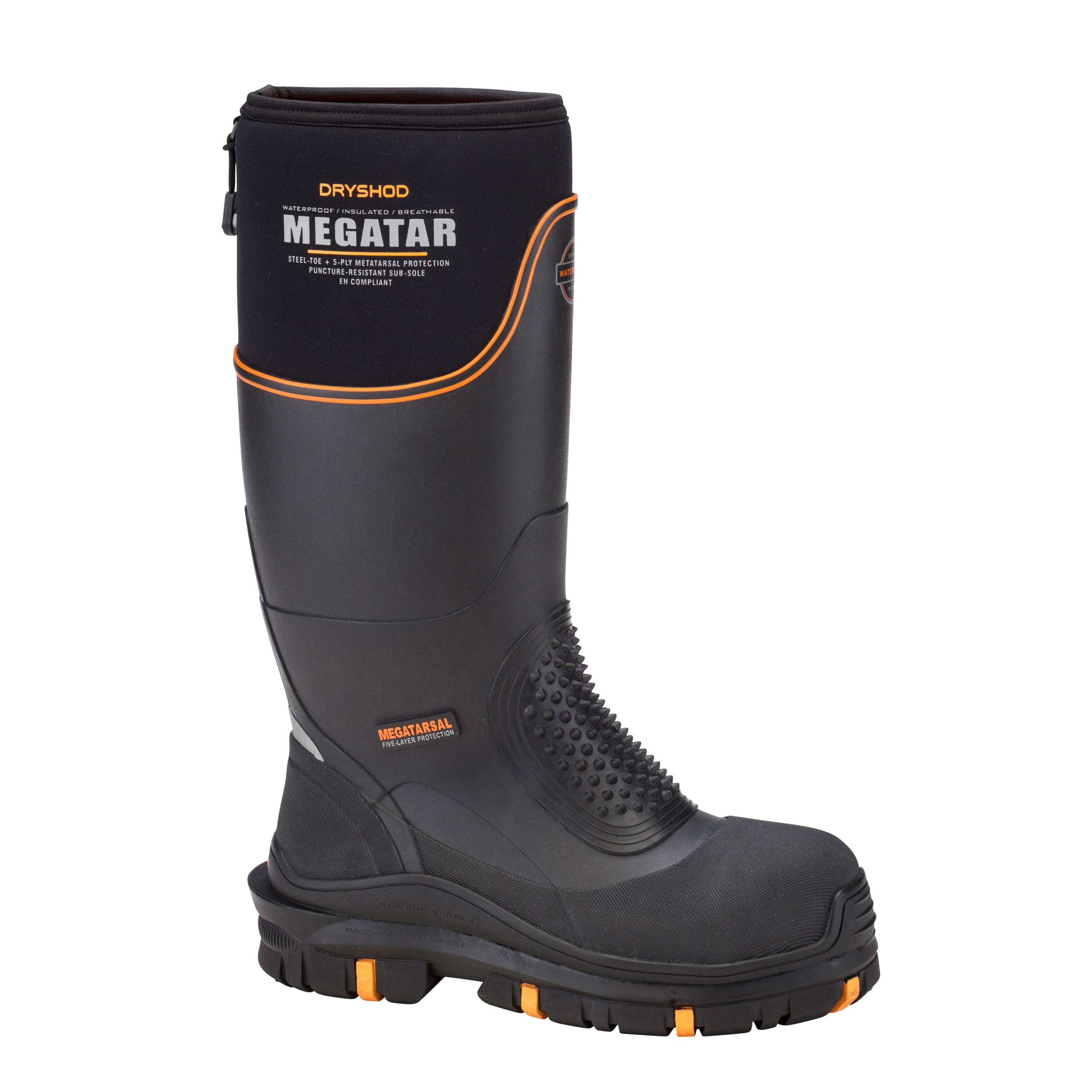 DryShod Men's Megatra Black Rubber Work Boots, Round Toe, Steel Shank ...