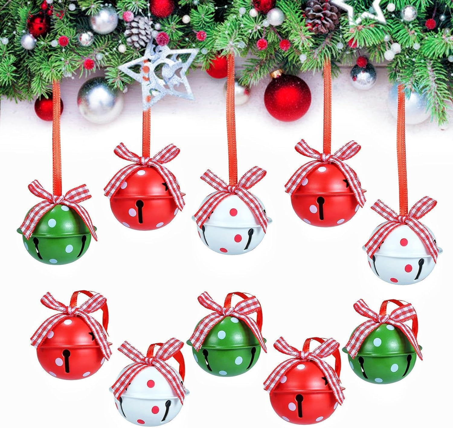 DRealm 24 Pieces Christmas Jingle Bells with Ribbon Metal Cutout Craft ...