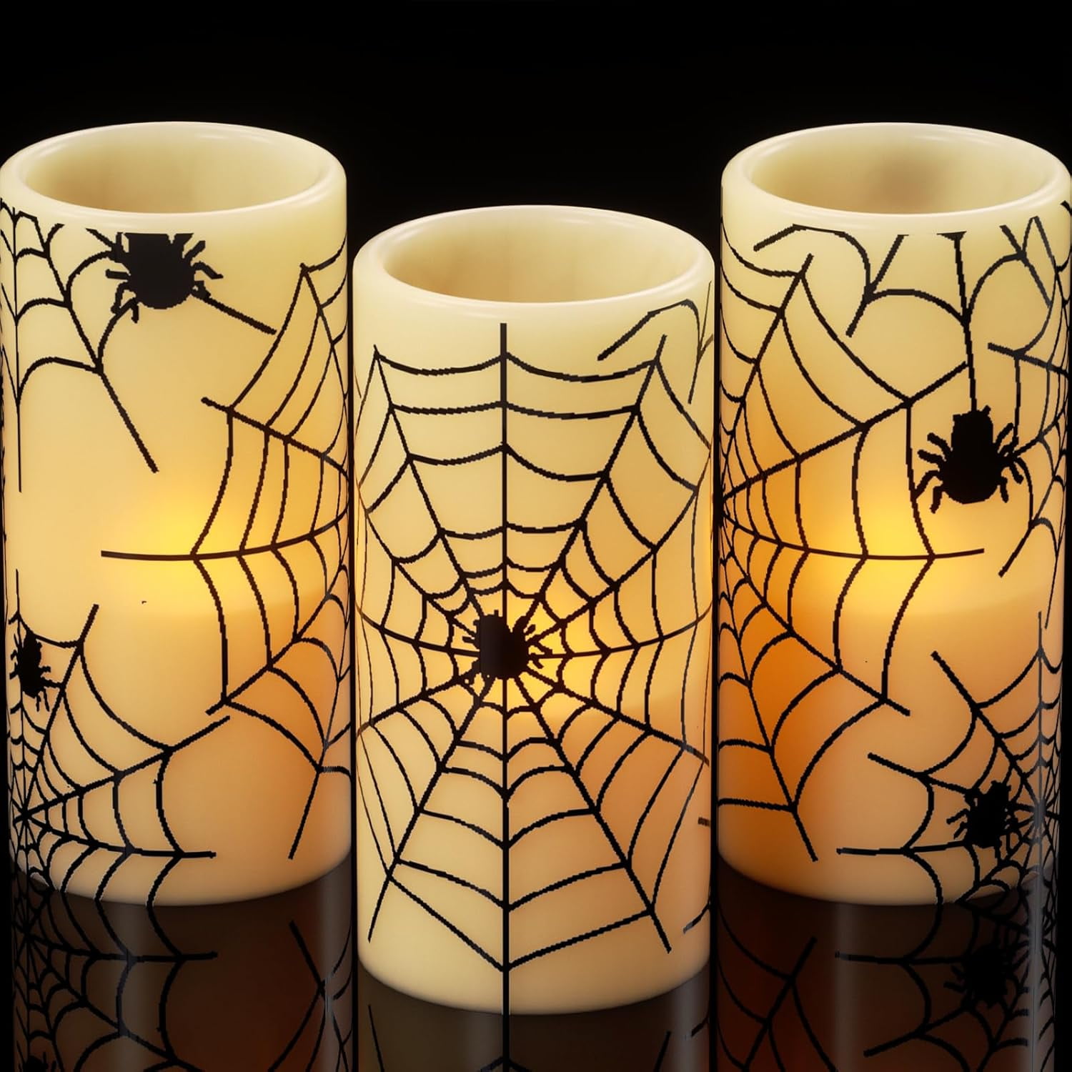 DRomance Flameless Candles Battery Operated with Timer, Set of 3 Spider ...