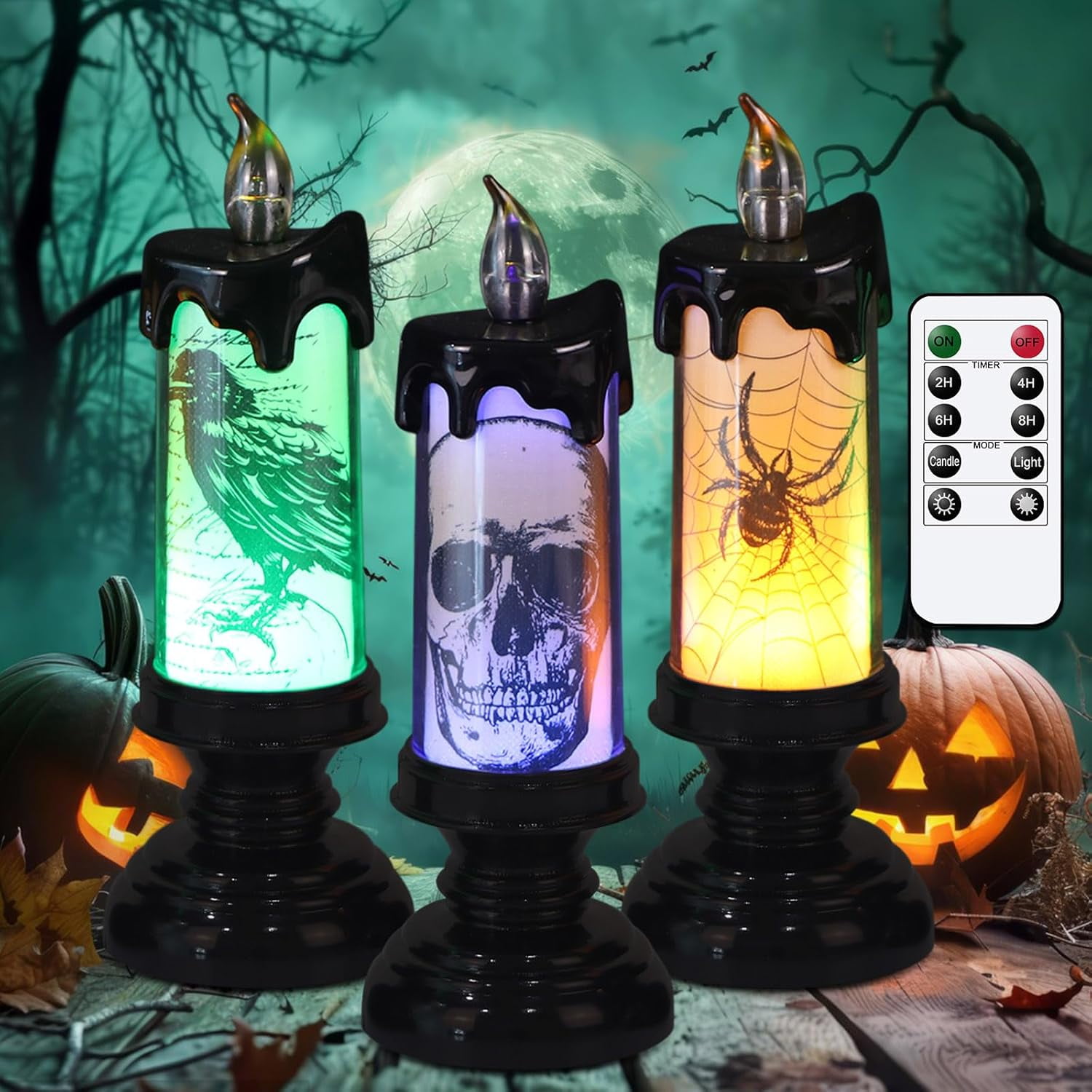 DRomance Halloween Flameless Flickering Candle Lights with Remote Timer ...