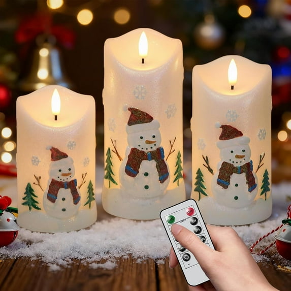 DRomance Snowman Glass Flameless Candles Battery Operated with Remote ...