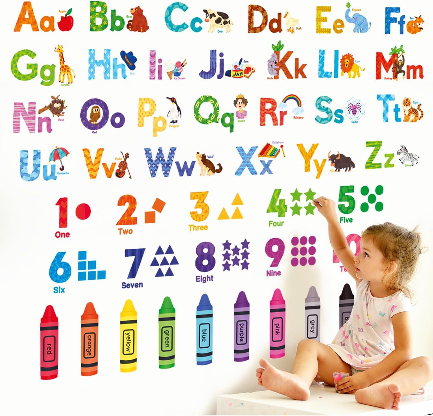 DS-8044 Animal Alphabet Numbers Colour Decals Stickers Kids Peel and ...