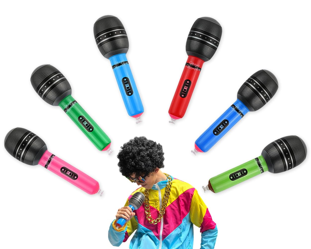 DS. DISTINCTIVE STYLE Inflatable IFF17 Microphones 6 Pieces 10-Inch Blow up Microphones 80s 90s ...