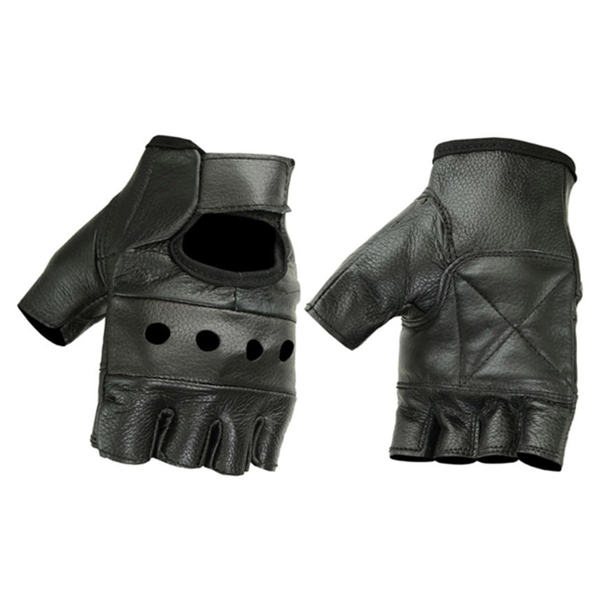 DS Daniel Smart Men's Leather Motorcycle Gloves, Fingerless ...