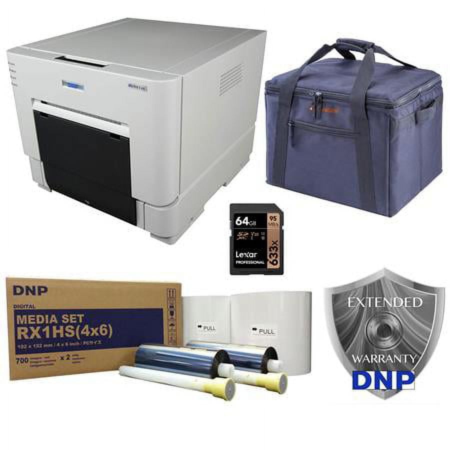 "DNP DS-RX1HS 6"" Dye Sublimation Printer, 4x6"" Print Media, 64GB SDXC, Carrying Case, 3-Year ...