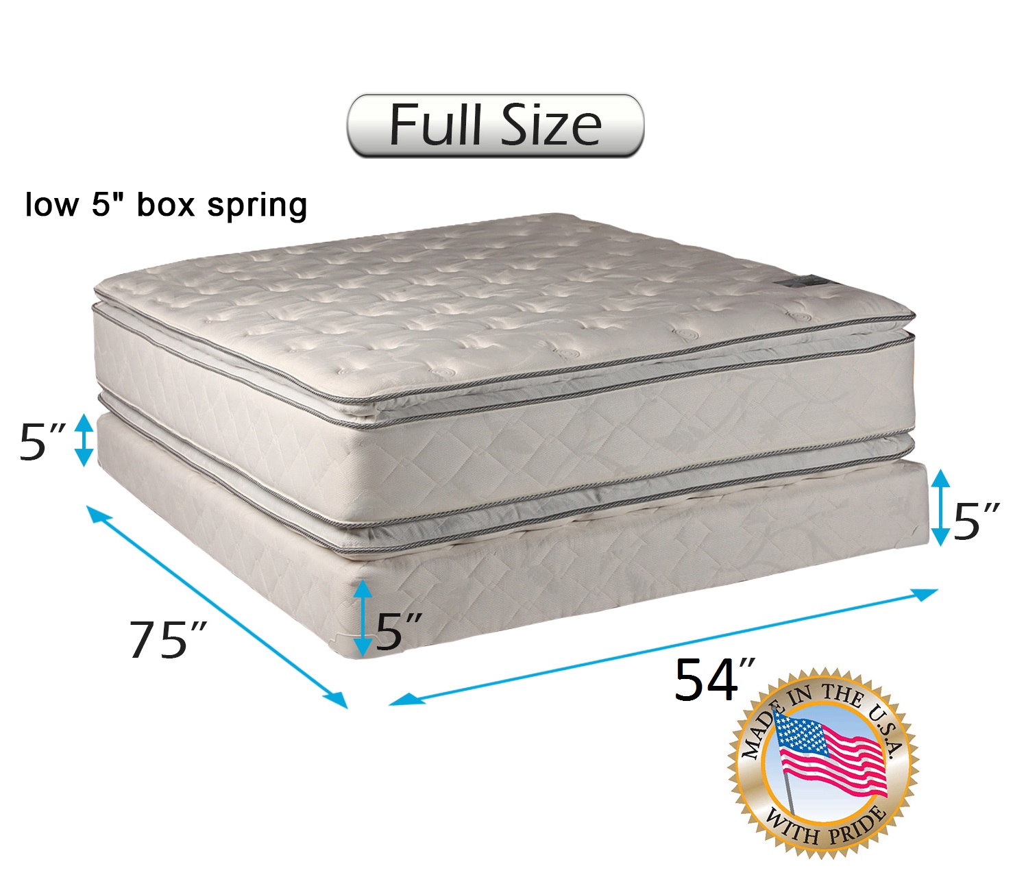 DS USA Brand 2-Sided Soft PillowTop Full Size Mattress and Low 5 ...