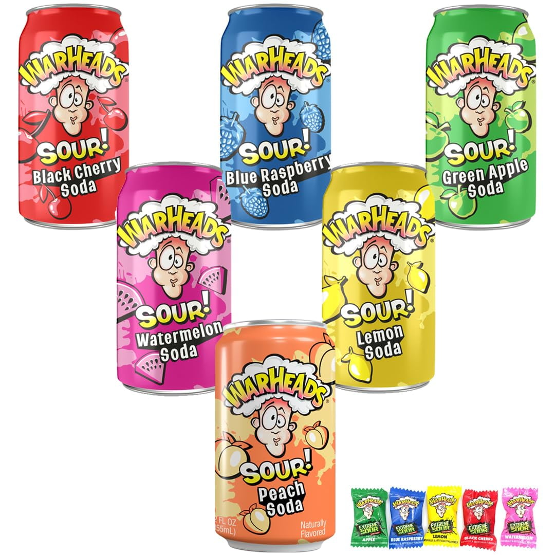 DS Warheads Sour Soda Assortment Pack - Six 12 oz. Cans of Warheads ...