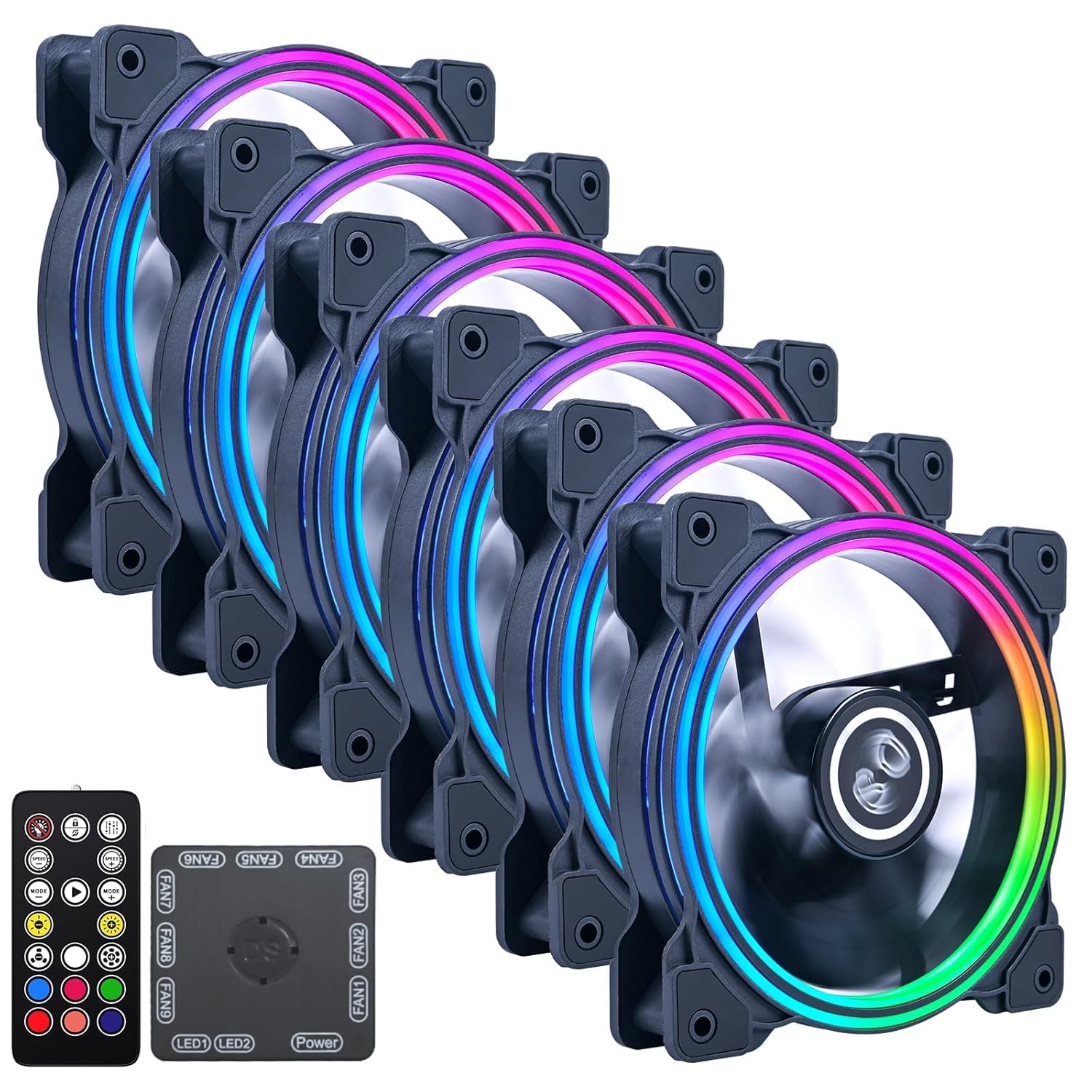 DS Wire Lighting Case Cooling Fan for Black PC Cases, 120MM LED Fans ...