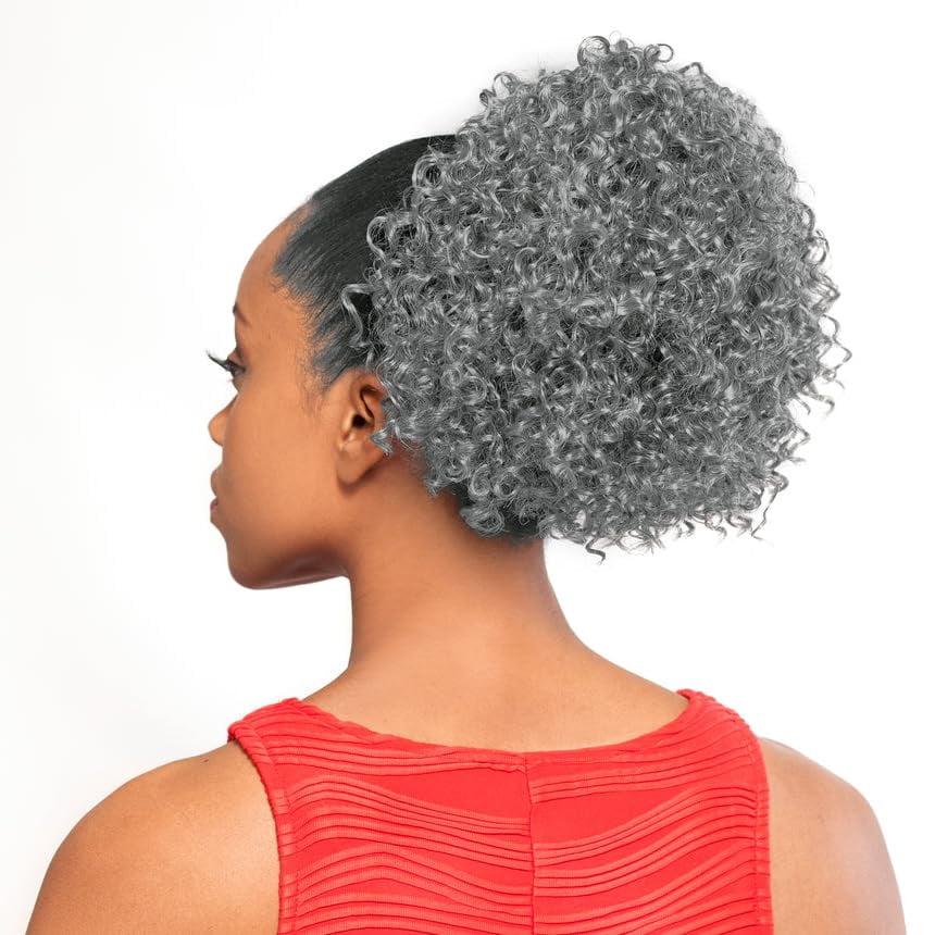 DS005 Curly Ponytail Color 34 Dark Brown with Gray - Foxy Silver Wigs 8-10" Length Drawstring ...