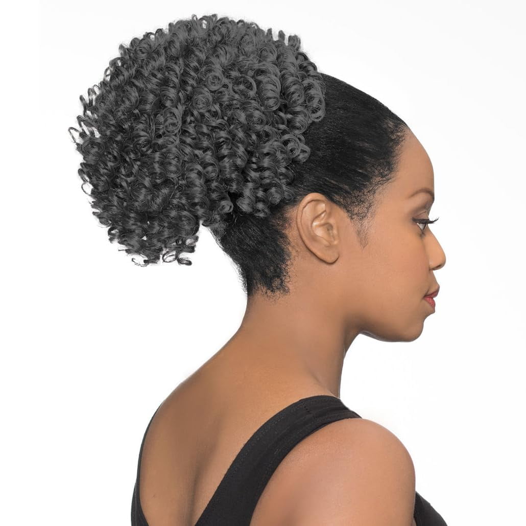 DS008 Ponytail Color 1 Black - Foxy Silver Wigs 8-10" Med Length Spiral ...