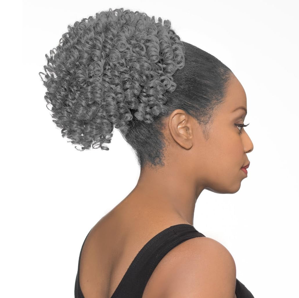 DS008 Ponytail Color 1B - Foxy Silver Wigs 8-10" Med Length Spiral ...