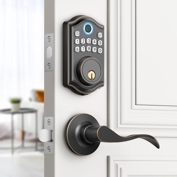 DS10 Keyless Entry Door Lock with 2 Lever Handle, Fingerprint, Keypad ...