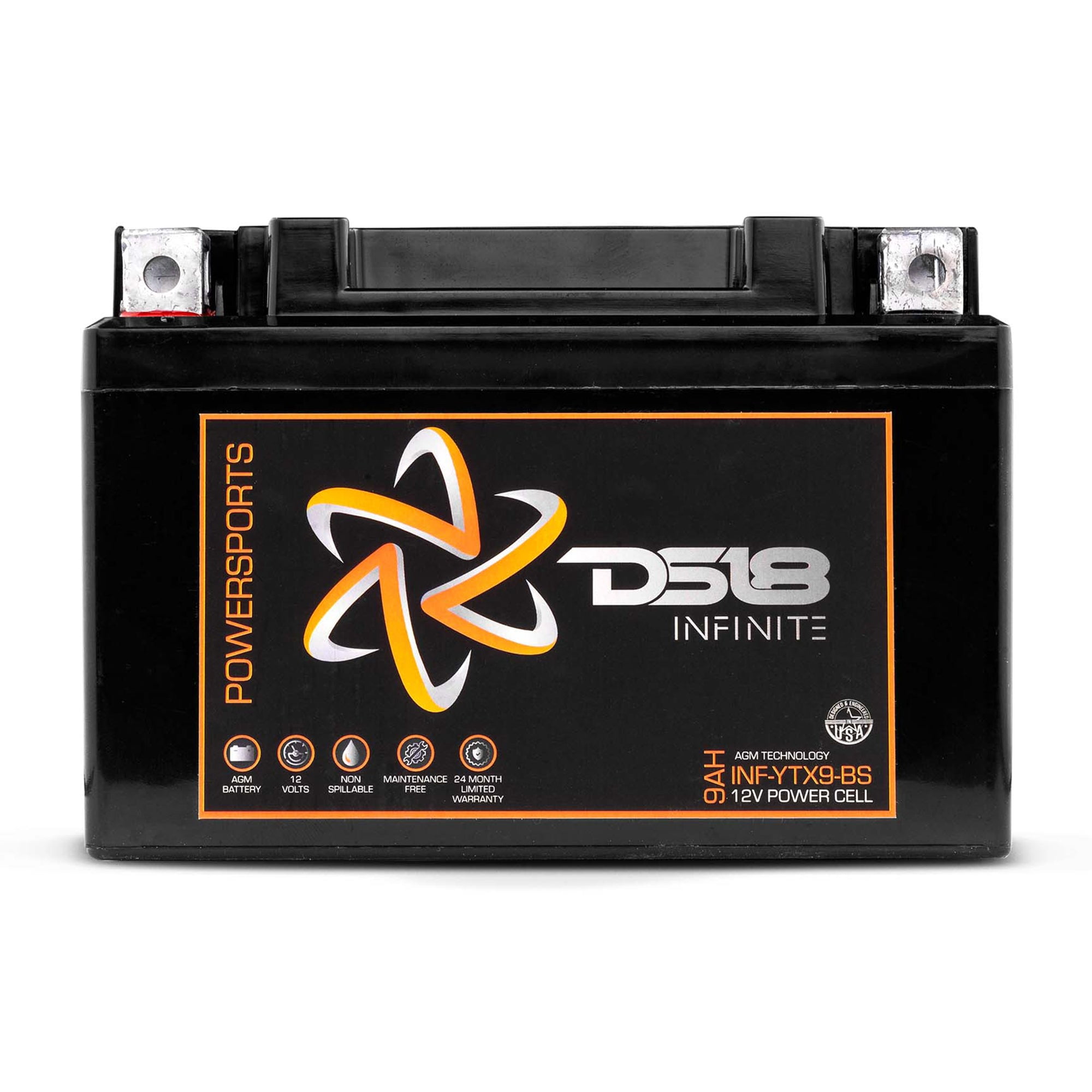 DS18 Infinite INF-YTX9-BS 12 Volt 9AH 350 Watt Powersports AGM Battery ...