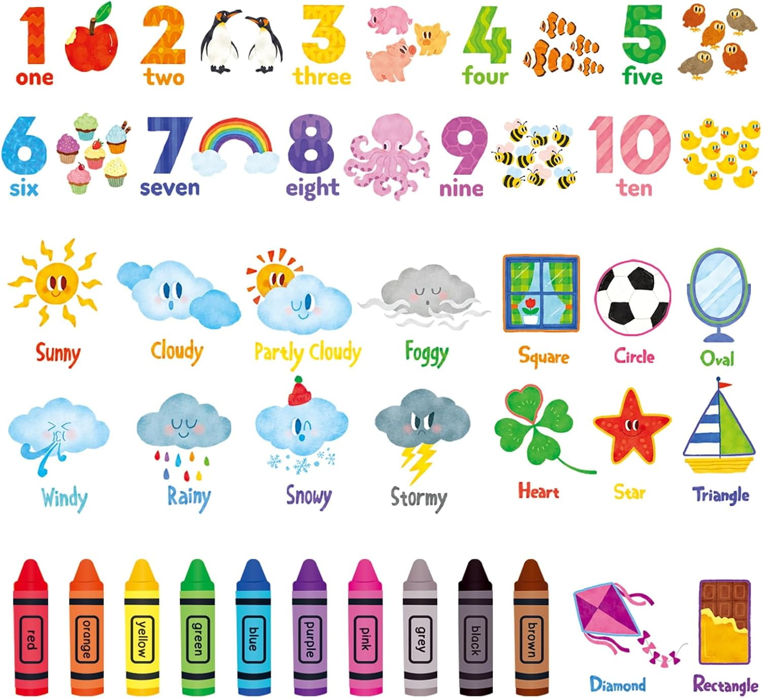 DS9-8056 Numbers Crayons Weather and Shape Wall Decals Stickers Kids ...