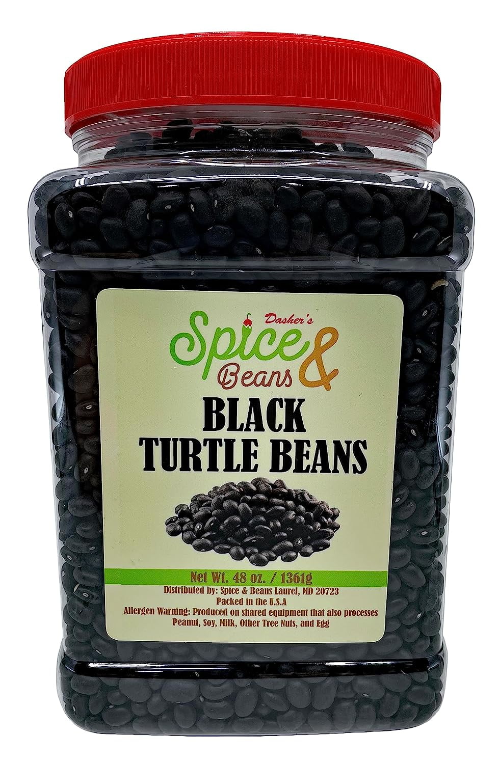 Dasher's Spice & Beans Black Turtle Beans | 3lb Resealable Jar | Triple Cleaned | Grown in the ...