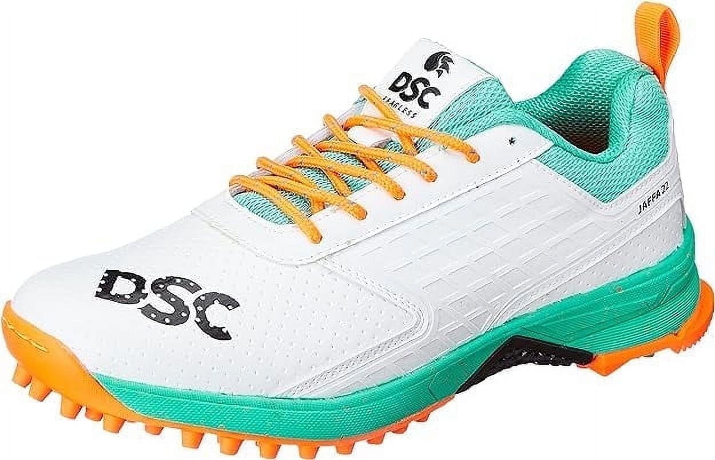 DSC Jaffa 22 Cricket Sport Shoes | Color: Sea Green-Fluro Orange| Size ...
