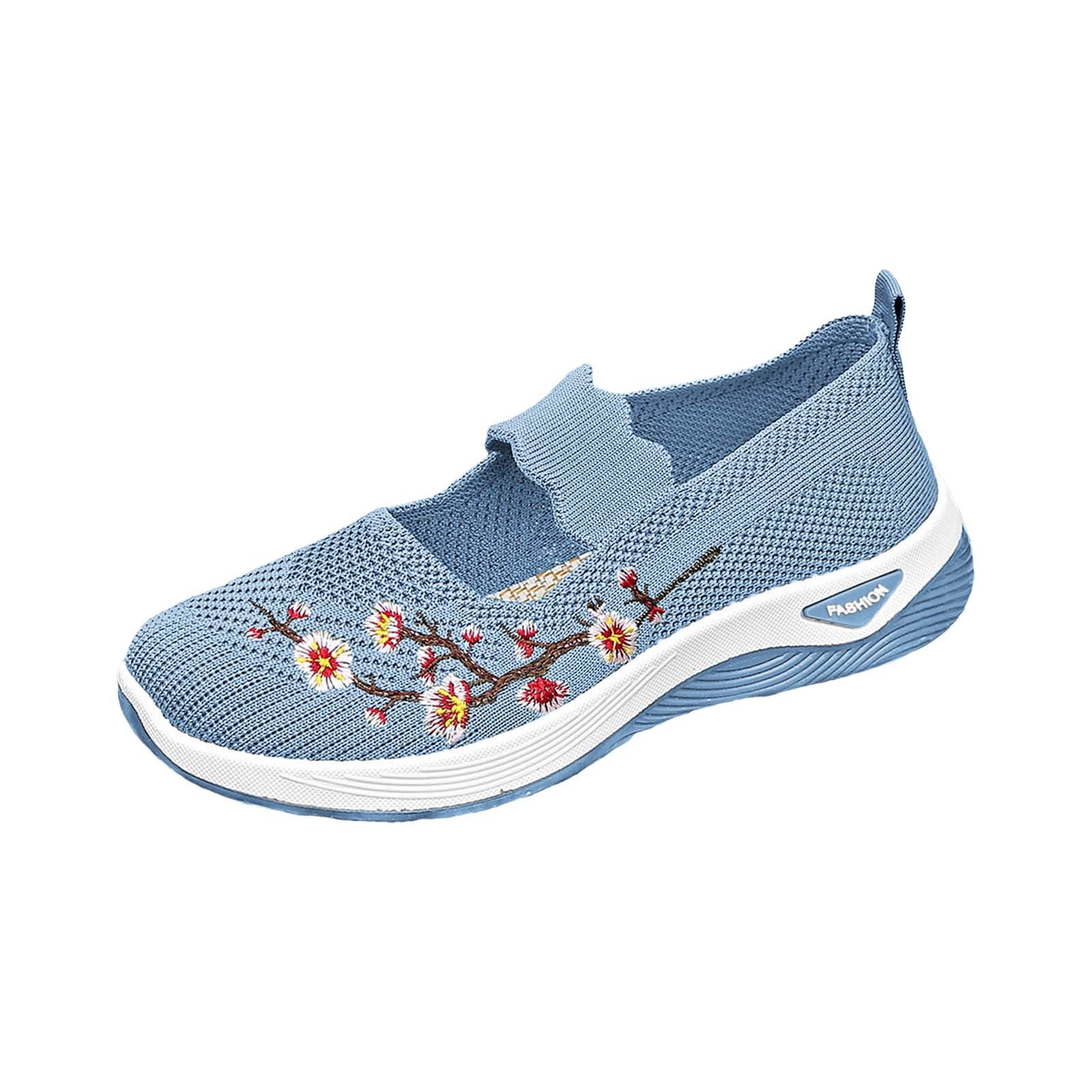 DSJLMQ Women's F𝗅oral Embroidered Shoes Breathable Knit Shoes Soft Sole ...