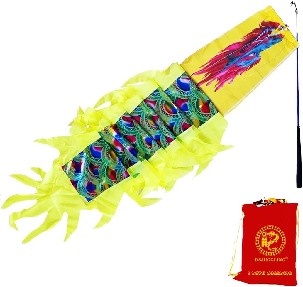 DSJUGGLING 9.8 FT Holographic Green Golden Dragon Poi, 3 Meters Outdoor ...