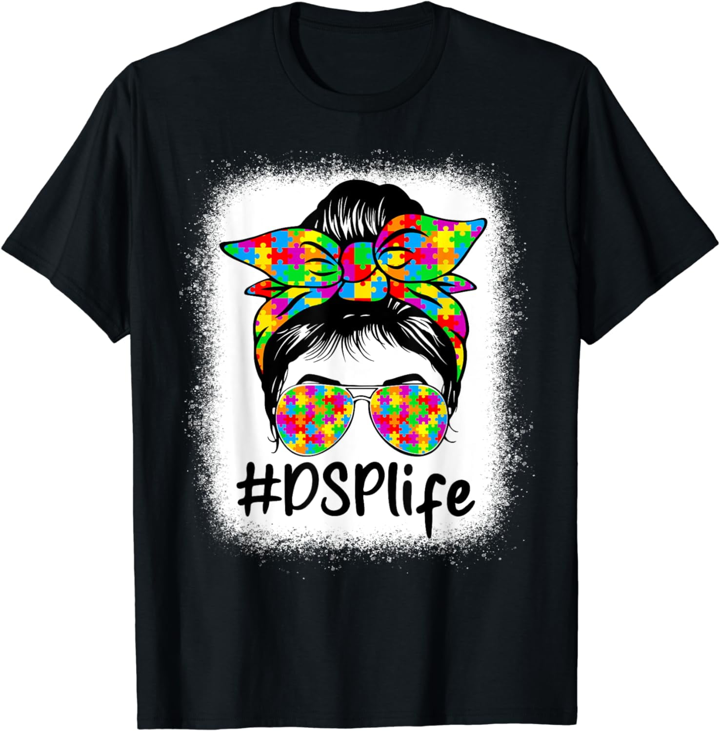DSP Direct Support Staff Messy Bun Women Autism Awareness T-Shirt ...