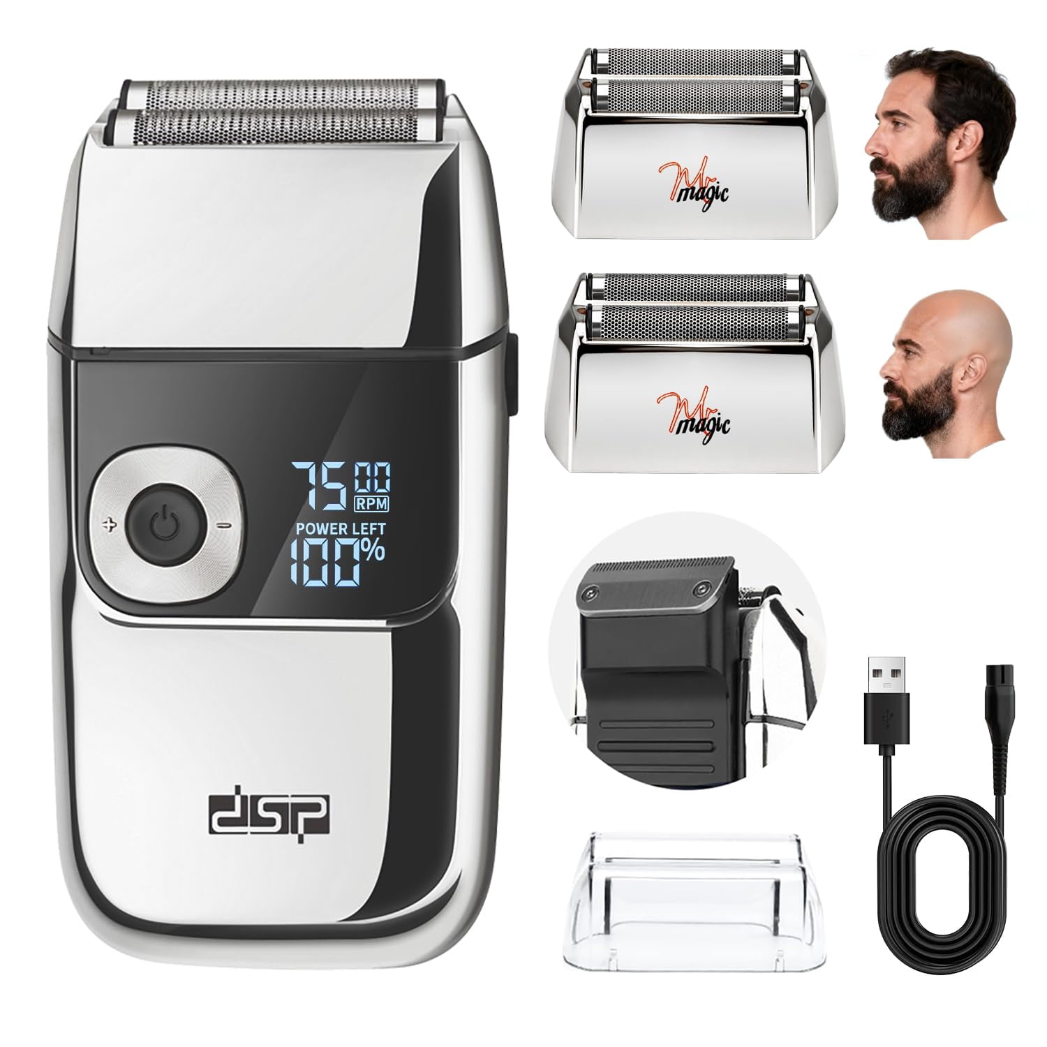 DSP Electric Razor for Men - 2 in 1 Bald Shaver with 2 Foil Head and ...