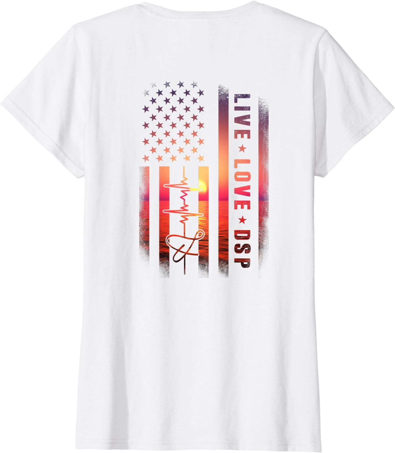 DSP Live Love USA American Flag Beach Sunset Nurse Women T-Shirt ...