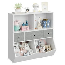 HOSSLLY Kid's Cubby Toy Storage Cabinet, Wood Toy Organizer of 4 Bins ...