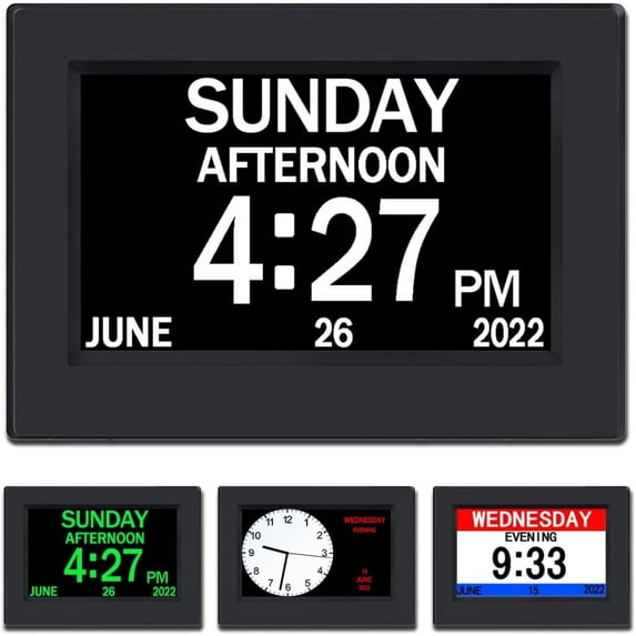 DST Clock with Day and Date for Elderly-3 Display Digital Calendar ...