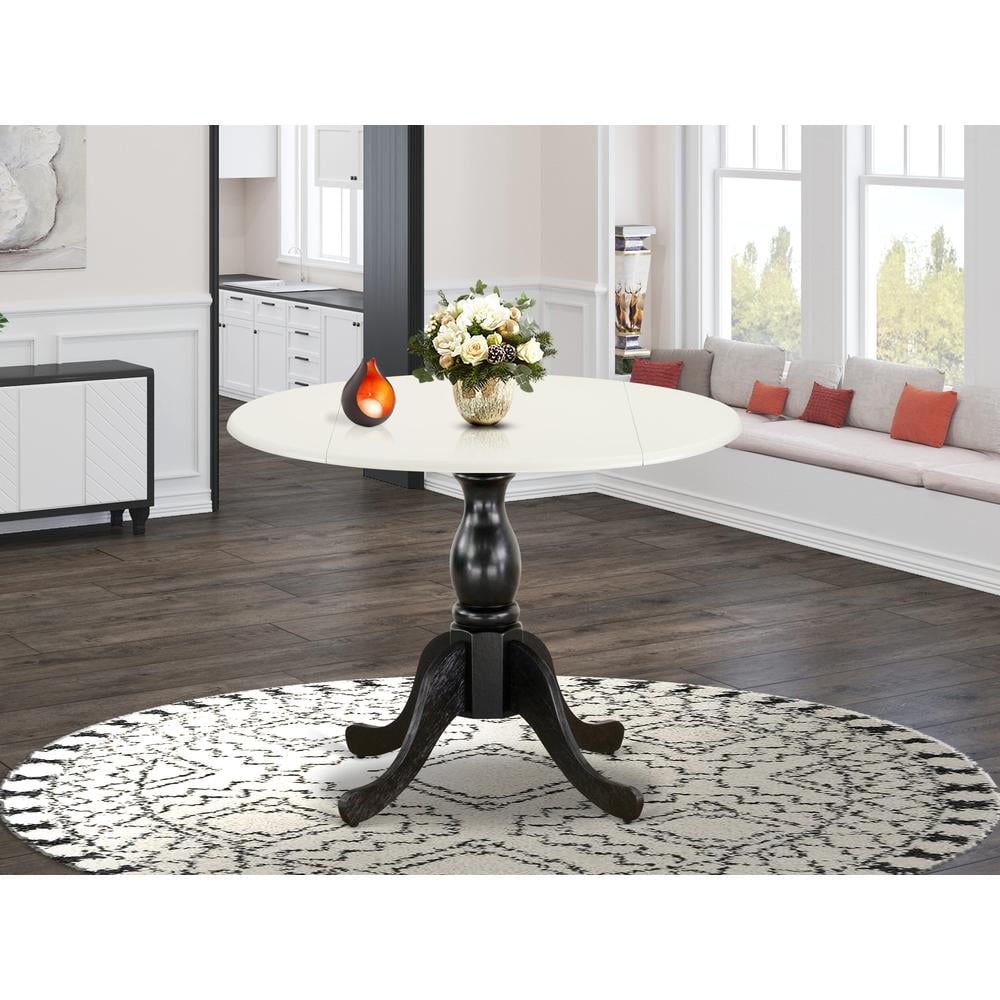 DST-LBK-TP - Round Table - Linen White Table Top and Black Pedestal Leg ...