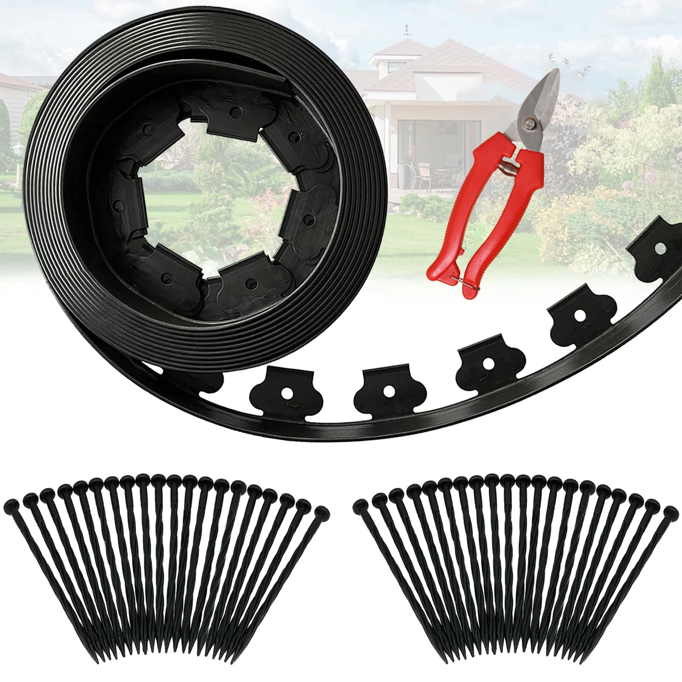 DSTESS 40 ft Garden Edging Border Black with Spikes and Scissors for ...