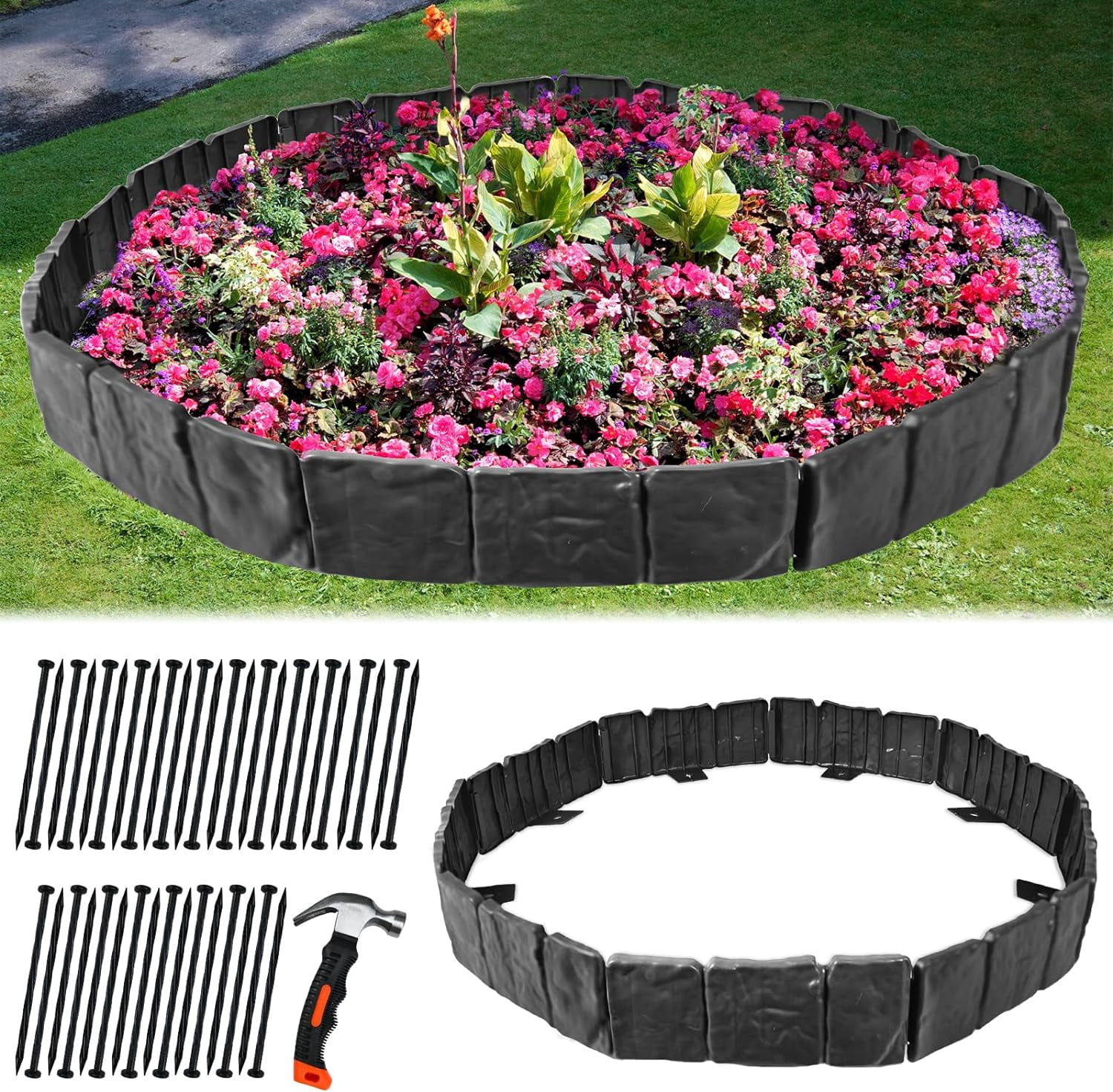 DSTESS Garden Edging Border, 32ft Long Plastic Landscape Edging No Dig ...