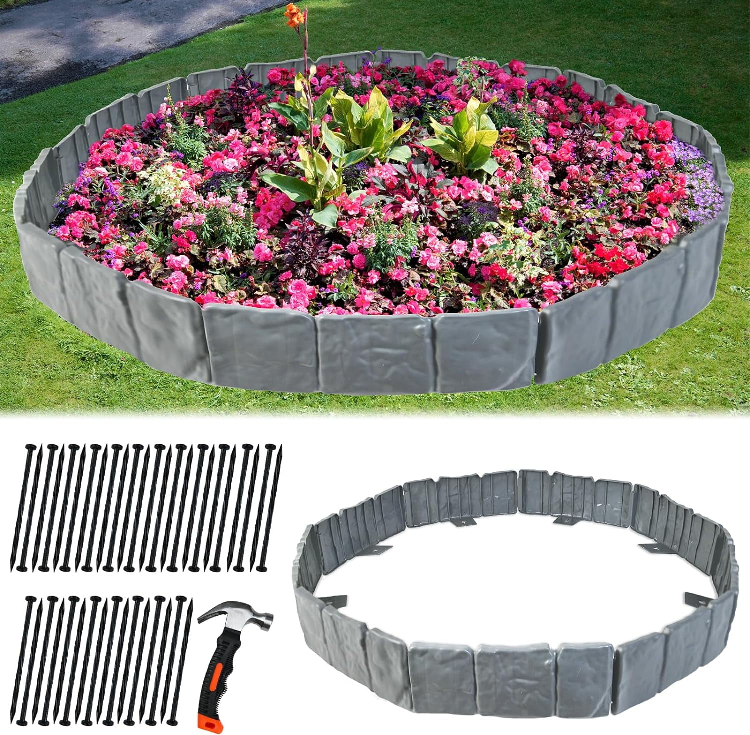 DSTESS Garden Edging Border, 32ft Long Plastic Landscape Edging No Dig ...