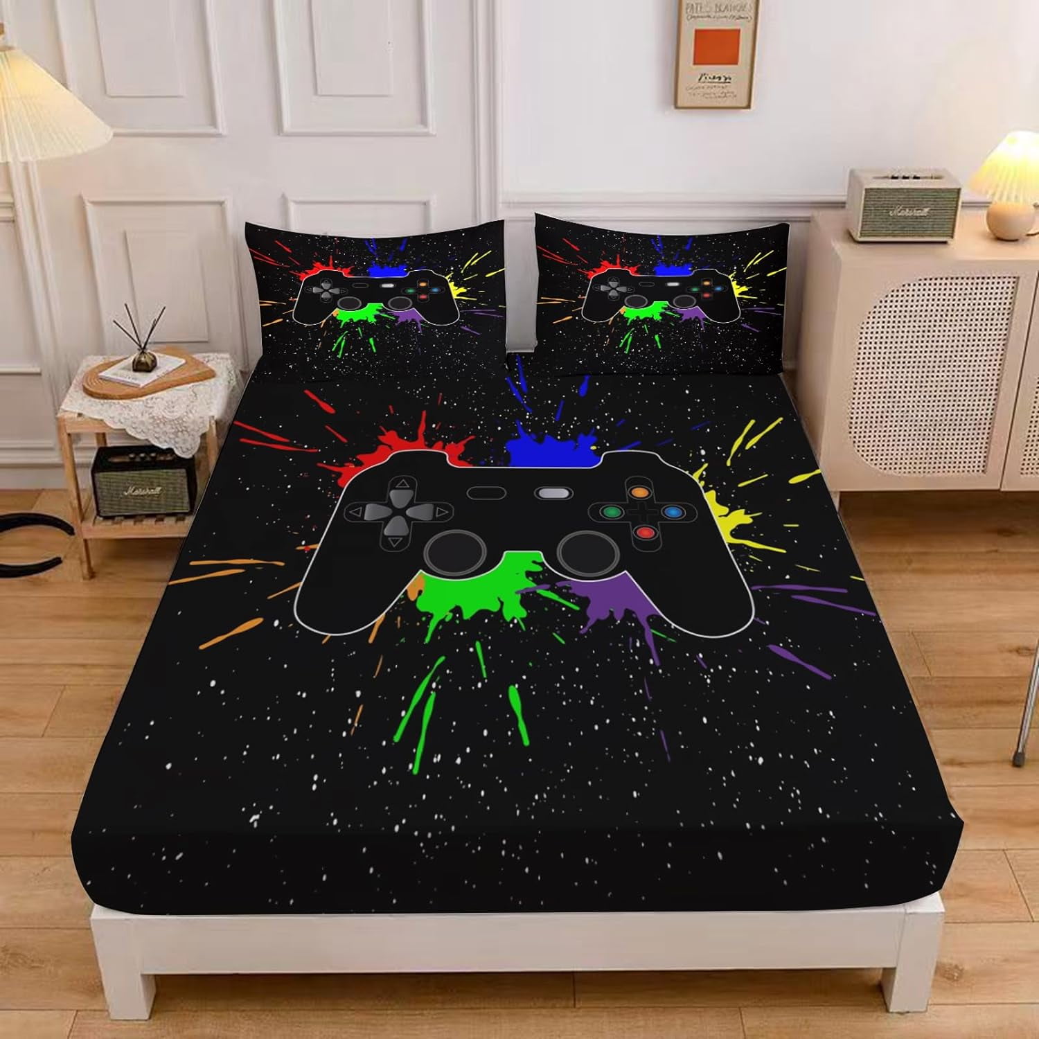 DSTESS Teens Gamepad Fitted Sheet Gaming Gamer Bedding Sets for Boys ...