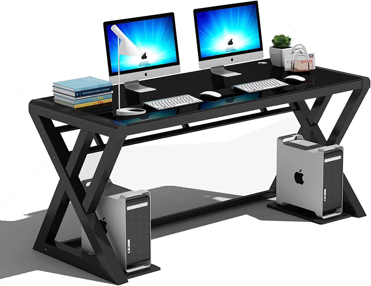 DSWXVG Glass Computer Desk with Metal Frame Computer Modern Simple ...