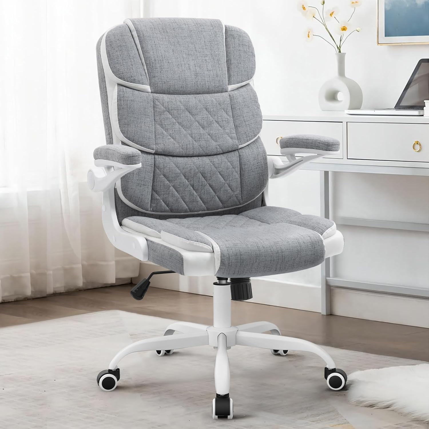 DSYUHBG Office Chair Beige Velvet Fabric Desk Chairs with Wheels and ...
