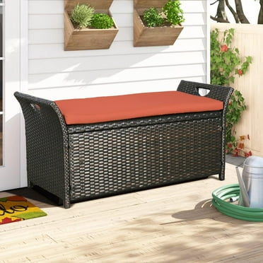 Dextrus 70 Gallon Outdoor PE Rattan Storage Bench Deck Box With ...